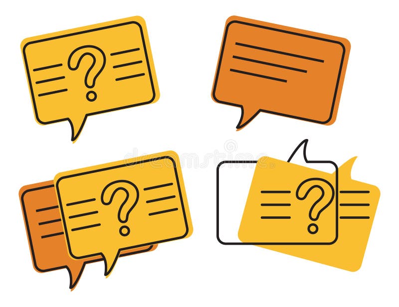 Four Yellow and Orange Question Mark Speech Bubbles for FAQ or Inquiry ...