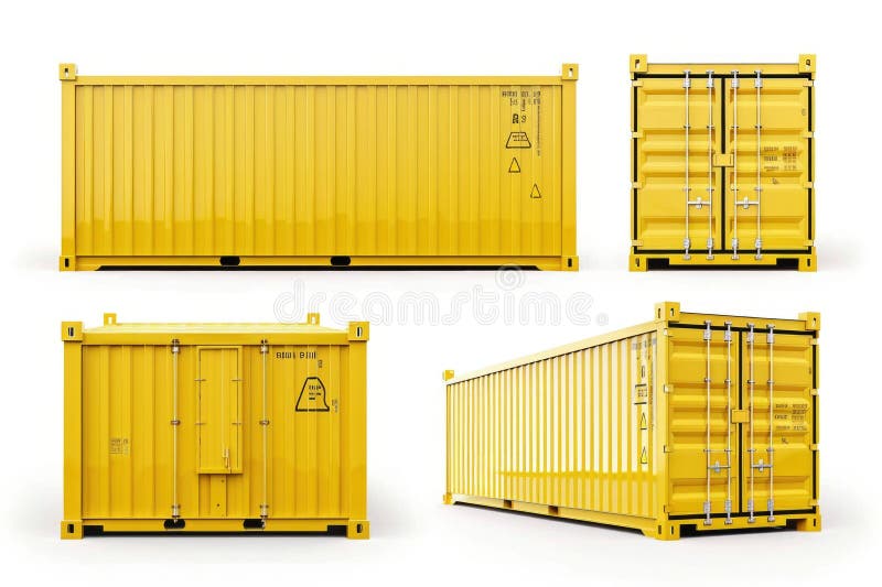 Four Yellow Shipping Containers on a Plain White Background. Great for ...