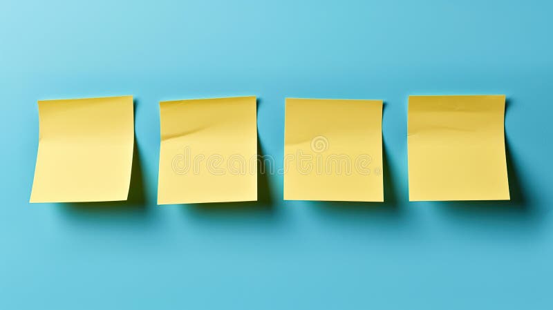 Four Yellow Sticky Notes on a Blue Background, Ready for Your Message ...