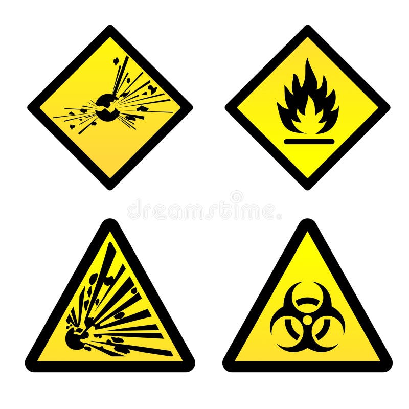 Four Yellow Warning Signs for Toxic and Explosive Hazards Stock Vector ... Four Yellow Warning Signs for Toxic and Explosive Hazards Stock Vector ...