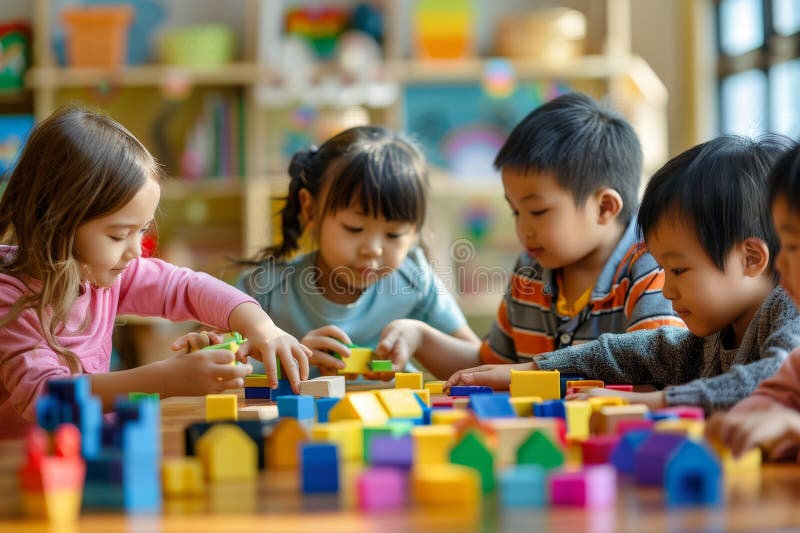 Four Young Children Participate in a Hands-on Learning Activity ...