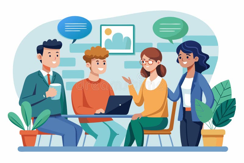 Four Young Individuals Engage in a Collaborative Discussion Around a ...