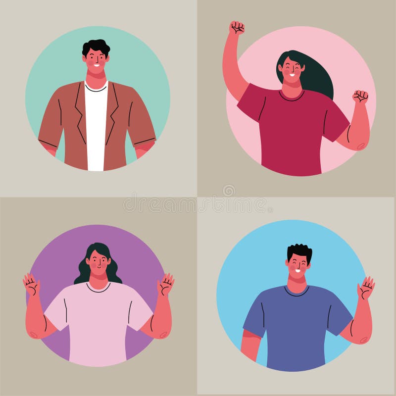 Four Young Persons Characters Stock Vector - Illustration of vector ...