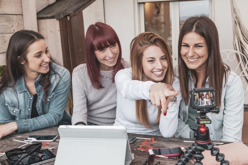 Four Young Vloggers Talking on the Camera Stock Image - Image of logger ...