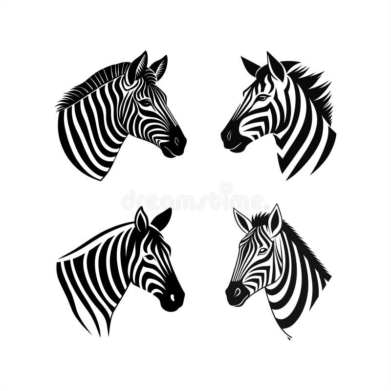Four Zebra Head Silhouettes in Profile View. Stock Vector ...