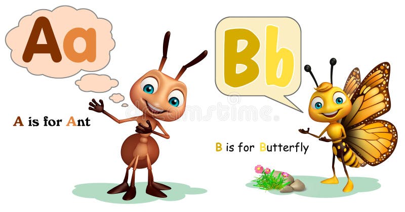 Fourmi Et Papillon Avec Alphabate Illustration Stock - Illustration du ...