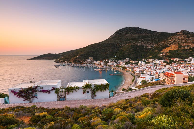 Fourni Island stock photo. Image of ikarias, town, sunset - 142960482