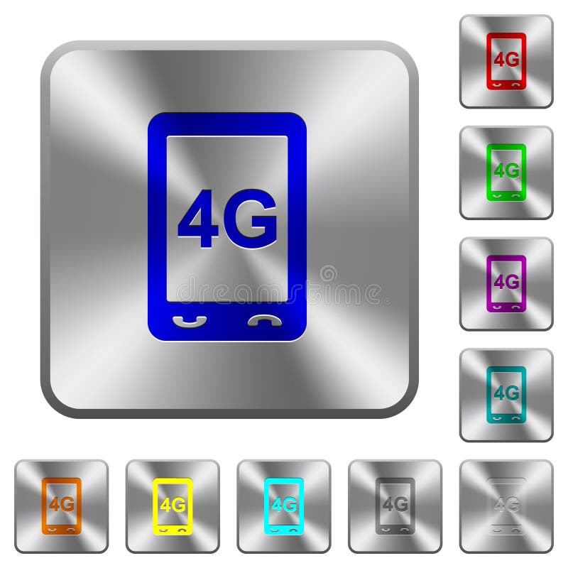 Fourth Generation Mobile Connection Speed Rounded Square Steel Buttons ...