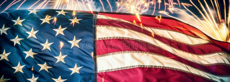 Fourth of July: American Flag and Fireworks Celebration, Banner Stock ...