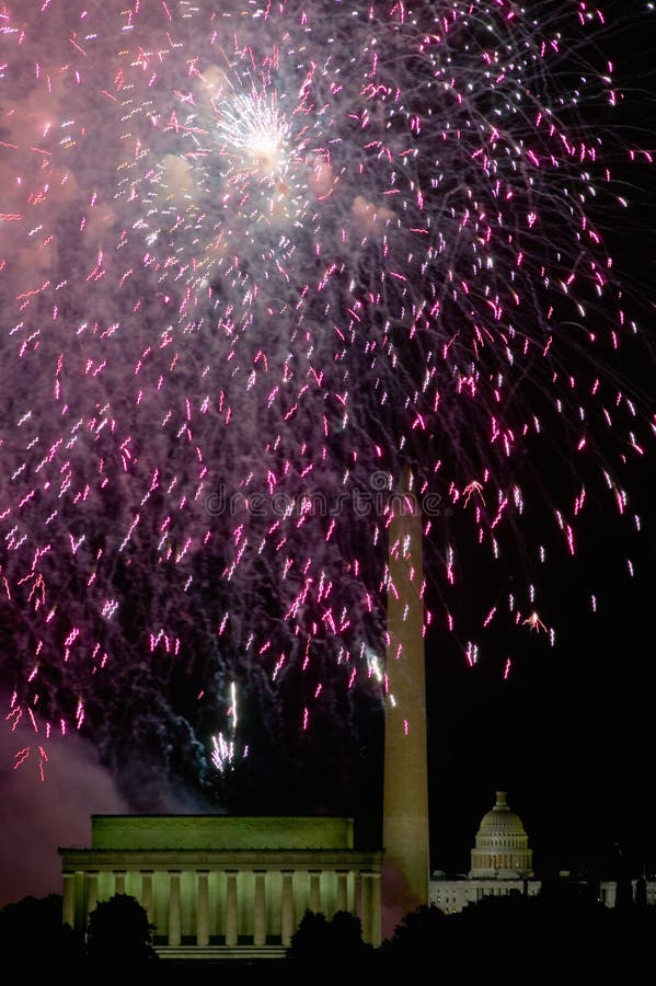 Fourth of July Celebration with Fireworks Exploding Over the Lincoln ...