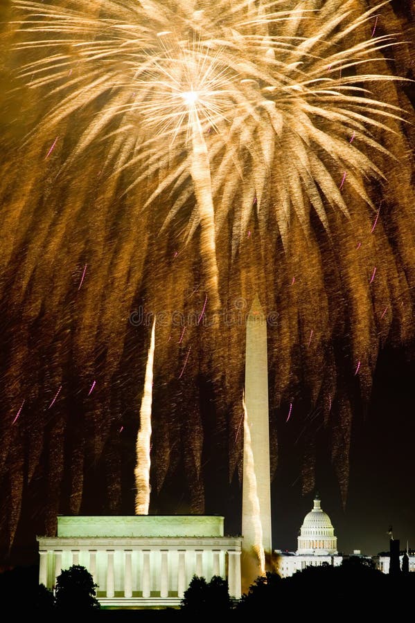 Fourth of July Celebration with Fireworks Exploding Over the Lincoln ...