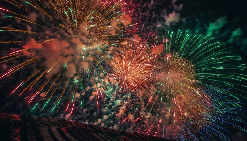 Fourth of July Celebration Vibrant Colors, Exploding Fireworks, Glowing ...