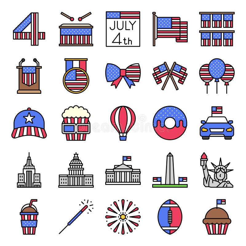 Fourth of July Filled Icon Set, Independent Day Vector Stock Vector ...
