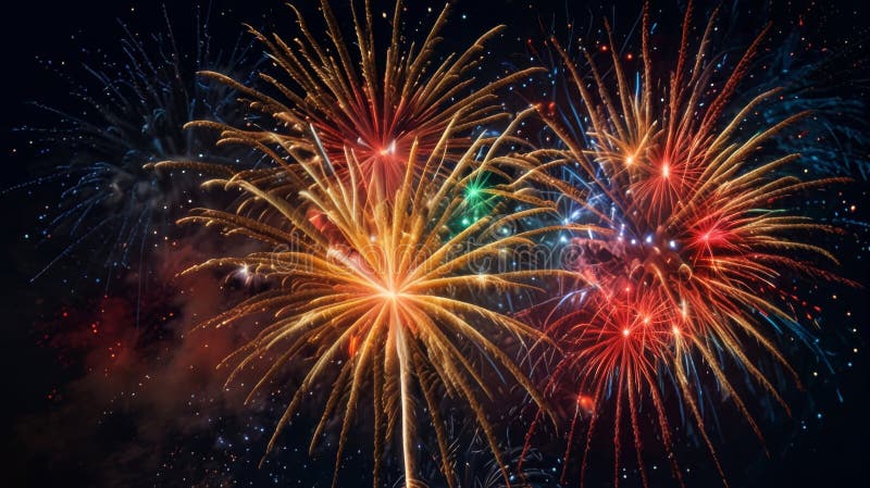 Fourth of July Fireworks Cluster in a Burst of Colors Stock ...