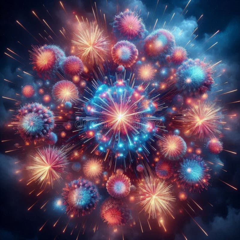 Fourth of July Fireworks Cluster in a Burst of Colors Stock ...