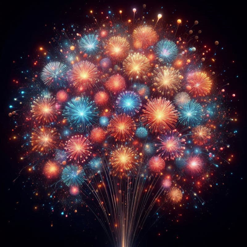 Fourth of July Fireworks Cluster in a Burst of Colors Stock ...
