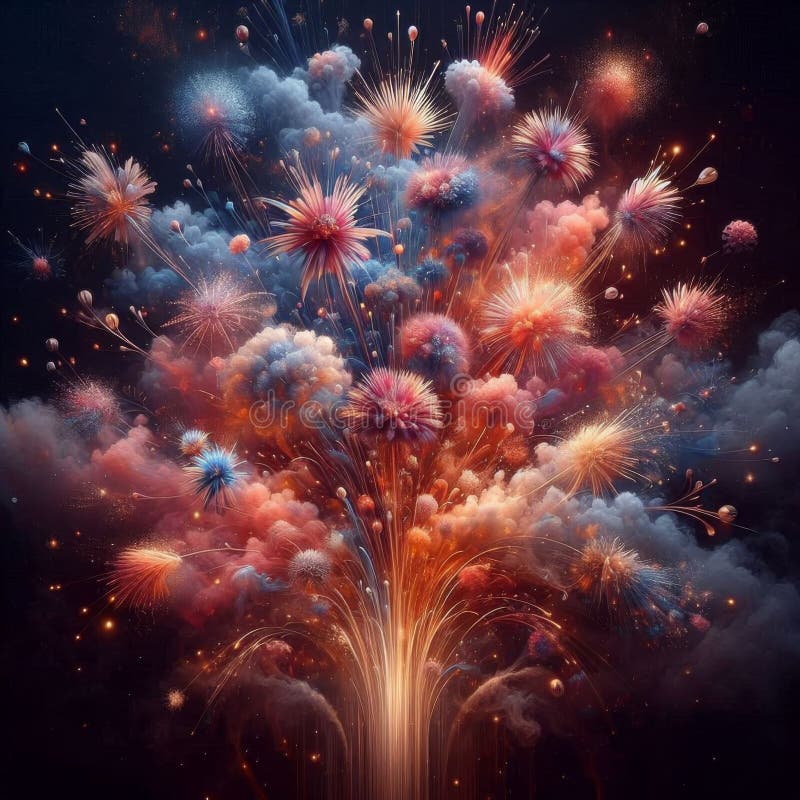 Fourth of July Fireworks Cluster in a Burst of Colors Stock ...