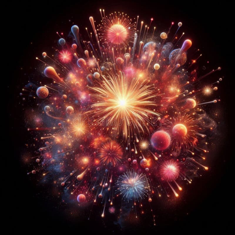 Fourth of July Fireworks Cluster in a Burst of Colors Stock ...