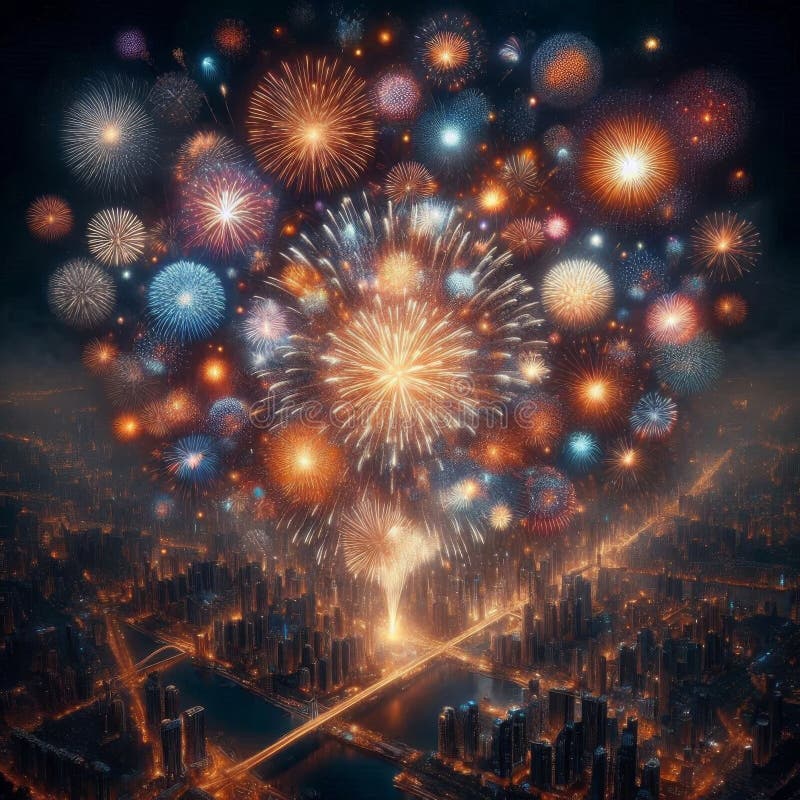 Fourth of July Fireworks Cluster in a Burst of Colors Stock ...