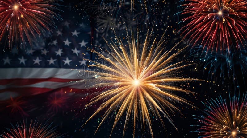 Fourth of July Fireworks Cluster in a Burst of Colors Stock ...