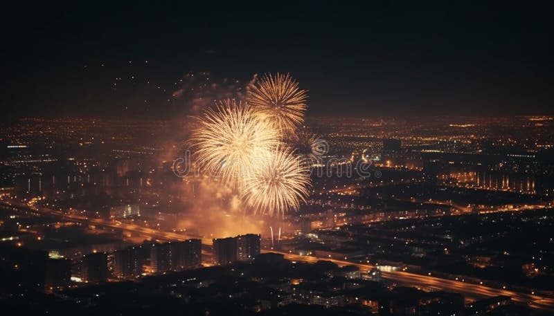 The Fourth of July Fireworks Display Illuminates the City Skyline ...