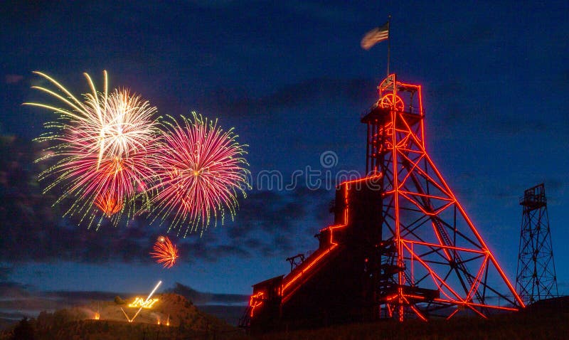 Fourth of July Fireworks Over the Anselmo Mine Head Frame. Butte, MT ...
