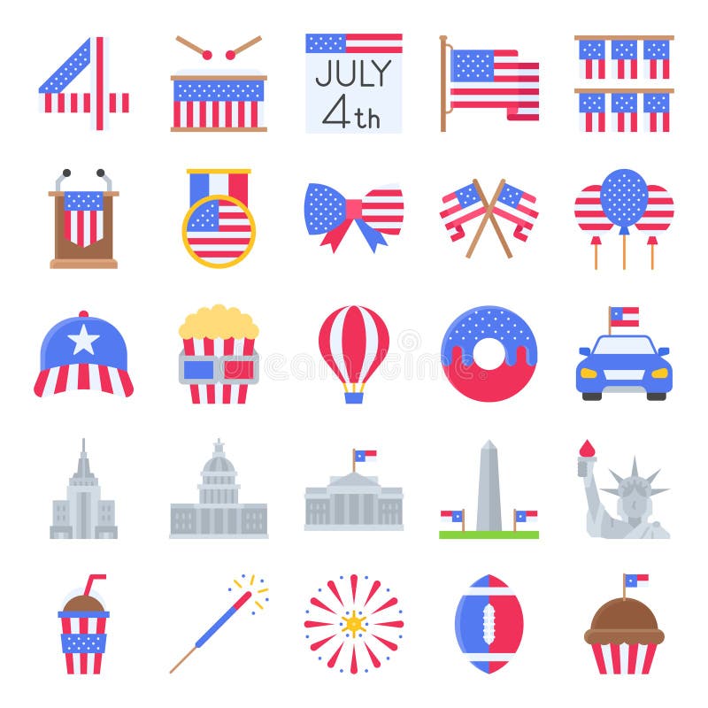 Fourth of July Flat Icon Set, Independent Day Vector Stock Vector ...