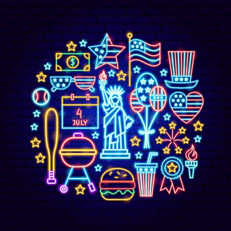 Fourth of July Neon Concept Stock Vector - Illustration of patriot ...