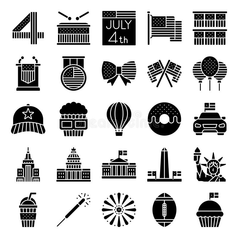 Fourth of July Solid Icon Set, Independent Day Vector Stock Vector ...