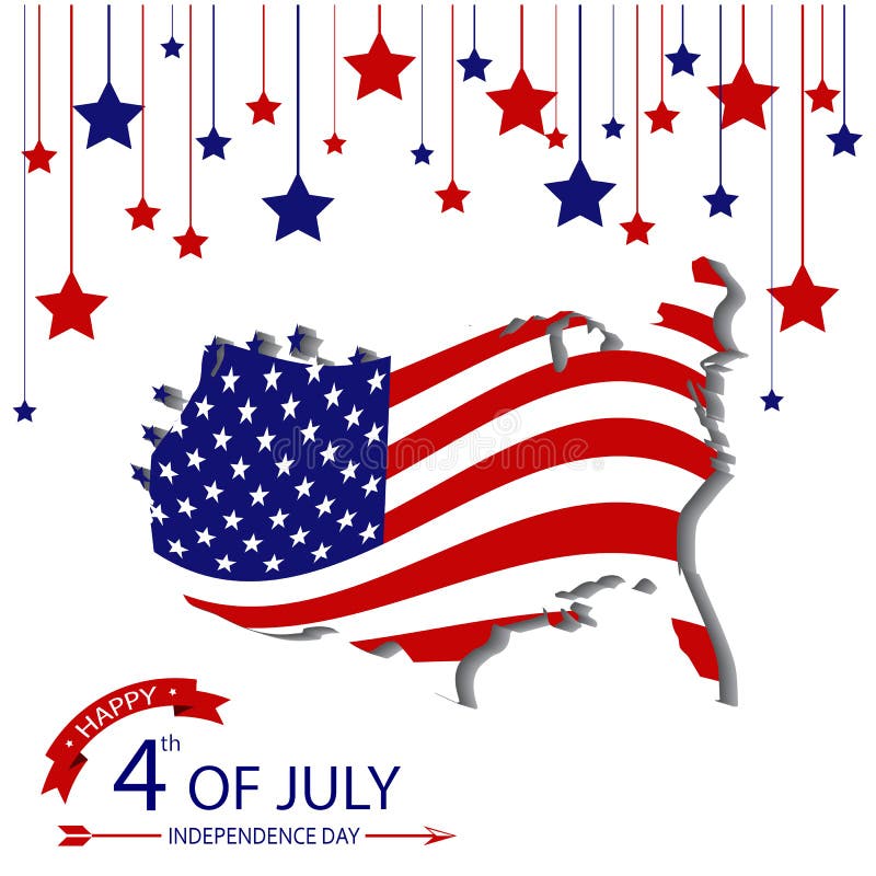 Fourth of July, USA Independence Day with America Map and Flag Vector ...