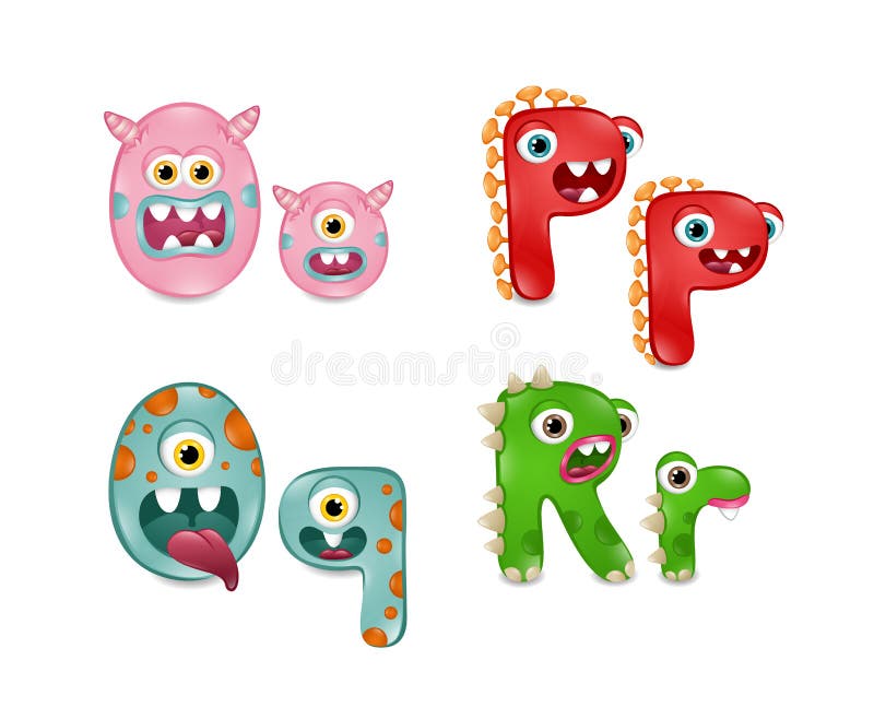 Fourth Set of Monster Letters on White Background. Colourful Alphabet ...