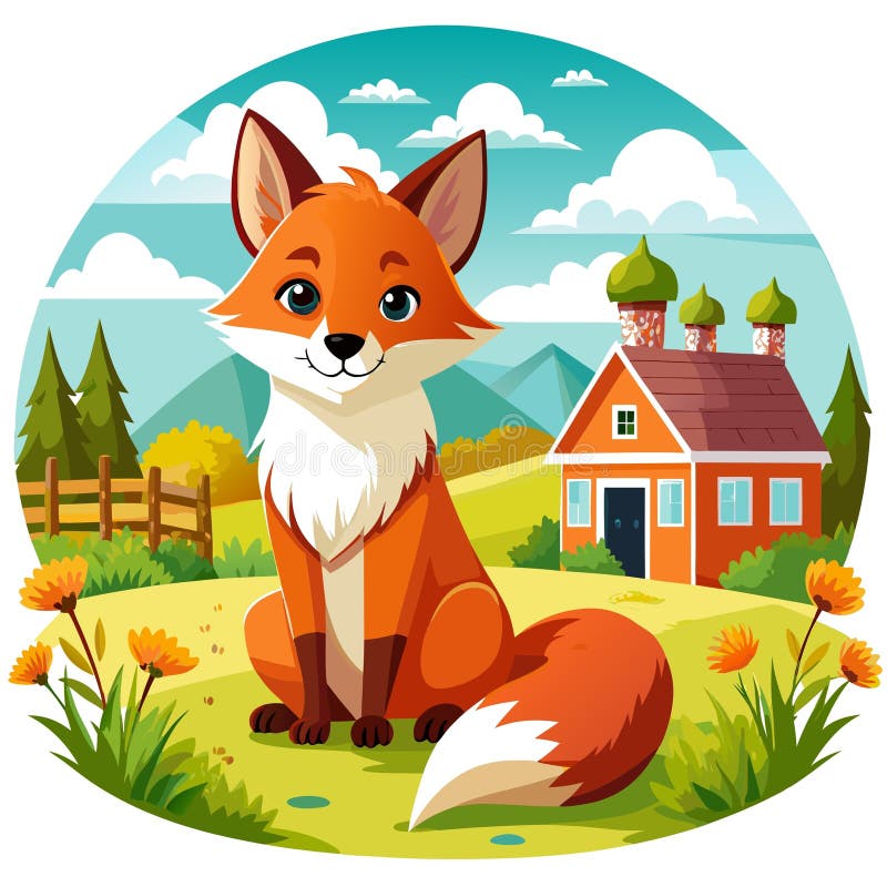Fox Amiable Sits Farm Vector Stock Vector - Illustration of background ...