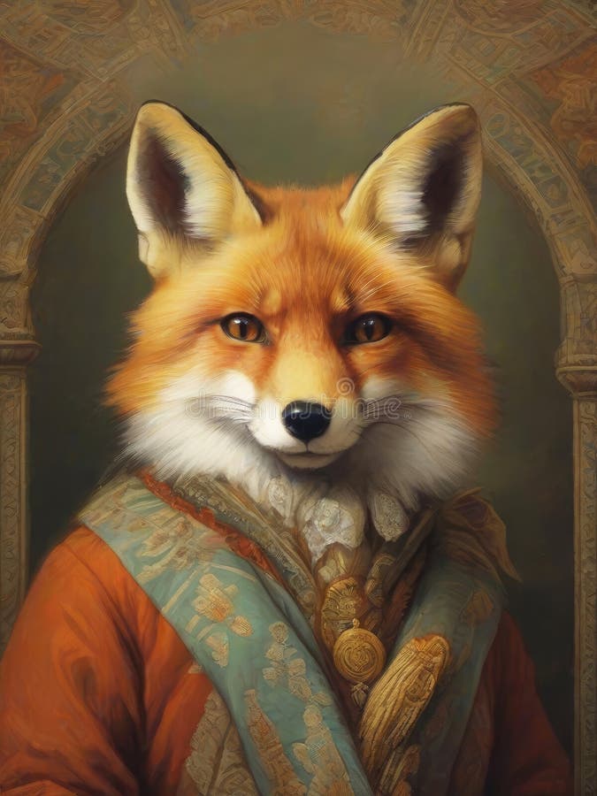 The Fox. Anthropomorphic Animal Portrait in Vintage Style Stock ...