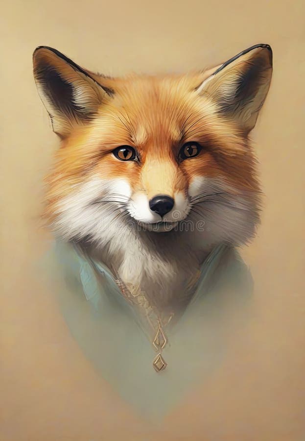 The Fox. Anthropomorphic Animal Portrait in Vintage Style Stock ...