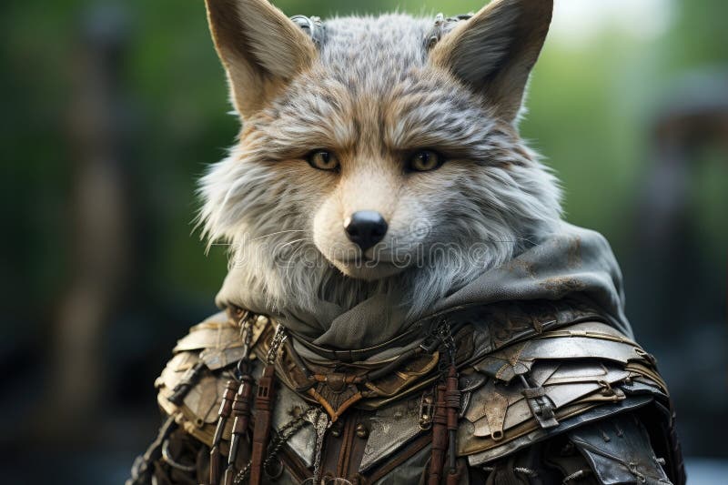 A fox in armor with a hood stock illustration. Illustration of ...
