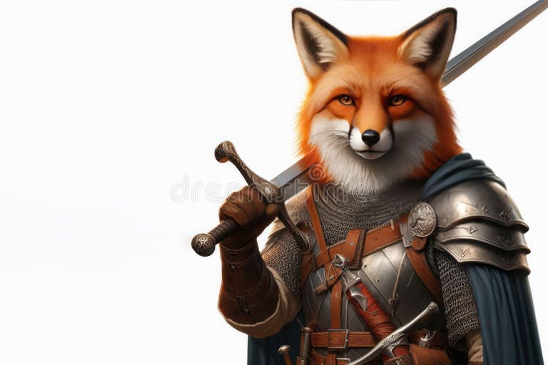 Fox in Armor with a Sword. Space for Text. Stock Photo - Image of ...