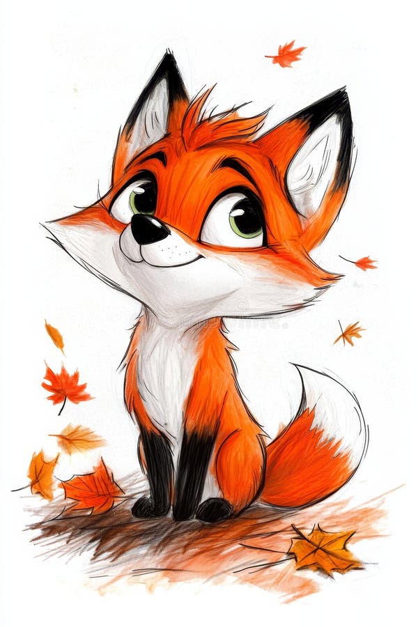 A Fox Atop a Mound of Leaves, One Falling from Its Open Mouth Stock ...