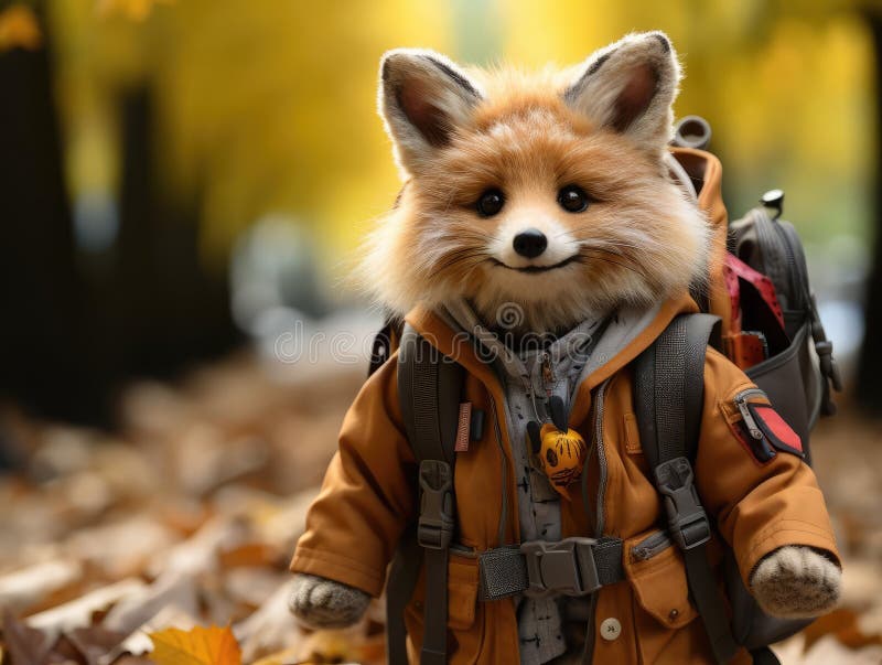 Fox with Backpack Student or Traveler Stock Illustration - Illustration ...