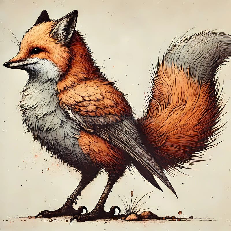 Fox and bird combination stock illustration. Illustration of head ...