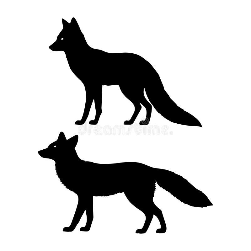 Fox Black Silhouette Different Positions Vector Art Illustration Bundle ...