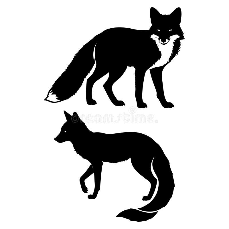 Fox Black Silhouette Different Positions Vector Art Illustration Bundle ...