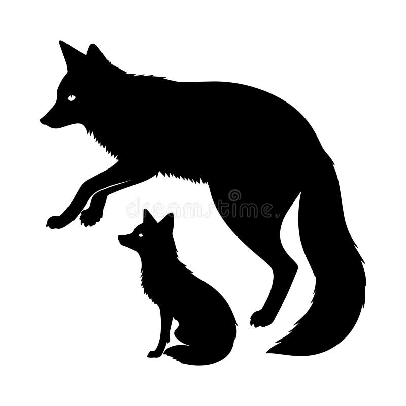 Fox Black Silhouette Different Positions Vector Art Illustration Bundle ...