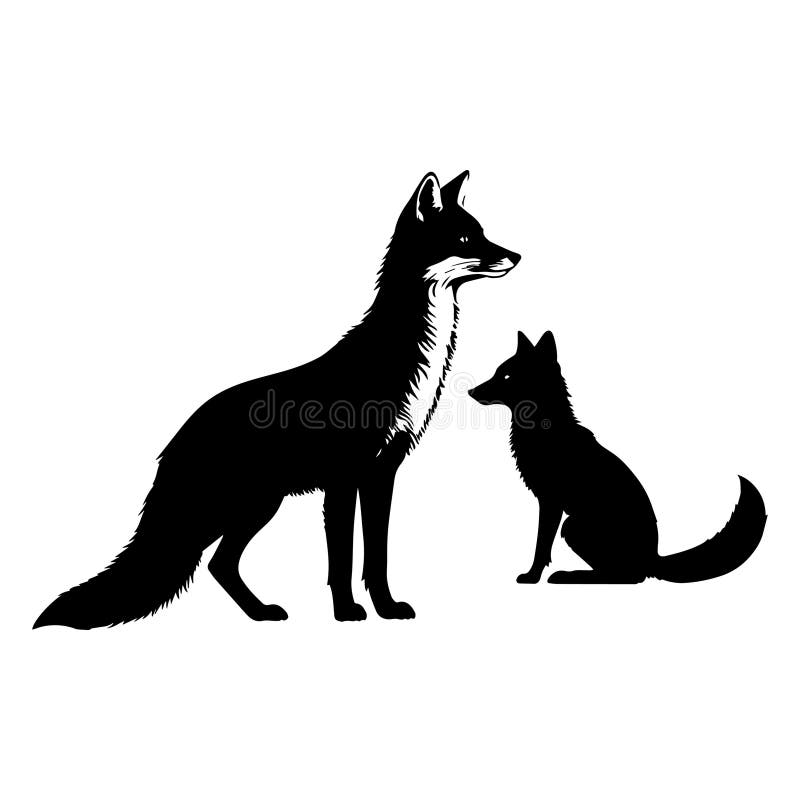 Fox Black Silhouette Different Positions Vector Art Illustration Bundle ...