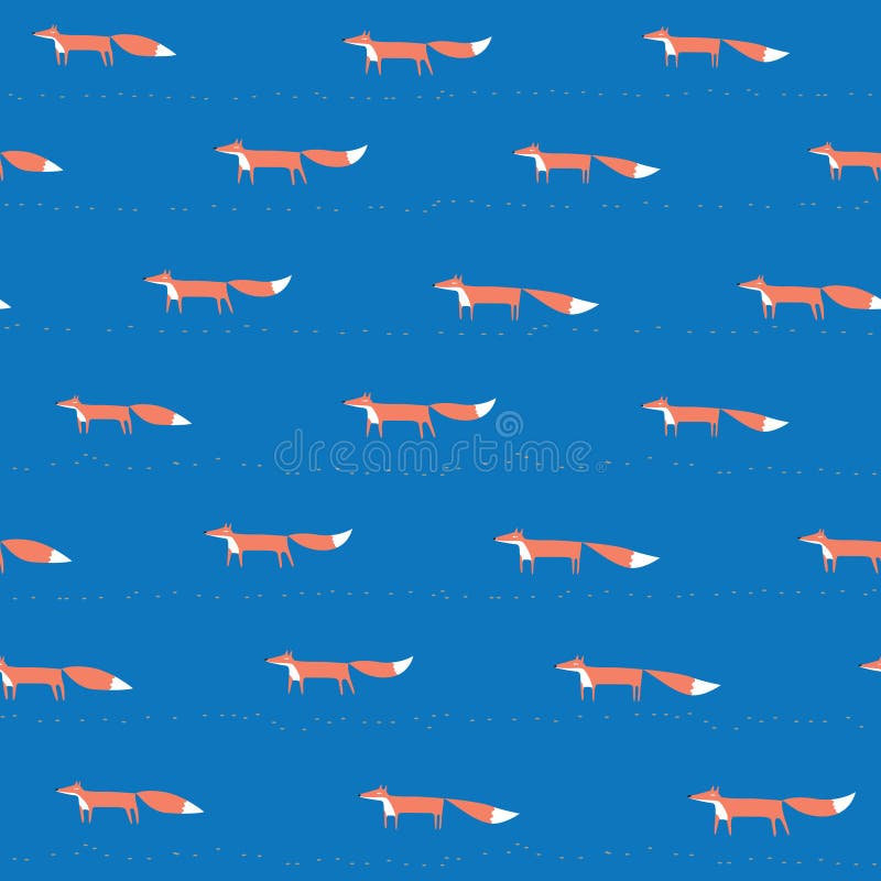 Fox blue seamless pattern stock illustration. Illustration of traces ...
