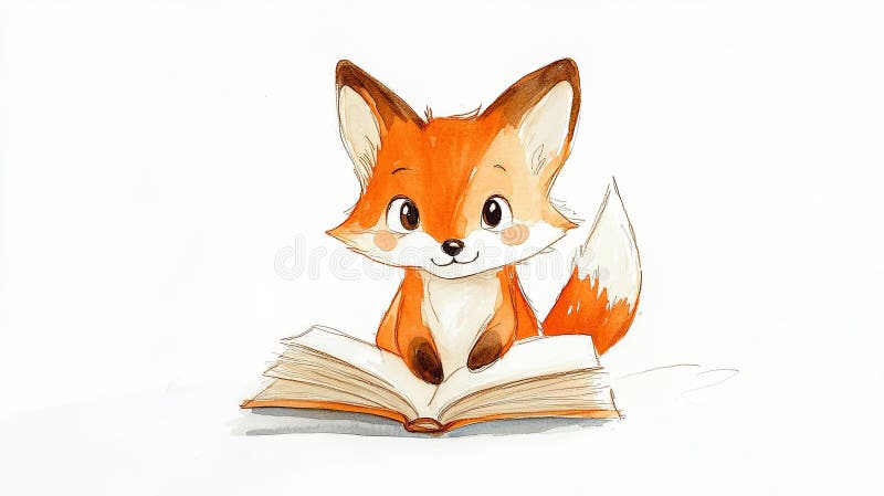 Fox with a Book: a Watercolor Image Quality. Stock Illustration ...