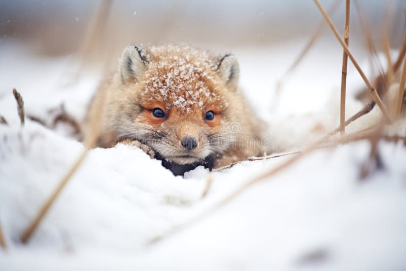 Fox Burrowing into Snow for Warmth Stock Illustration - Illustration of ...