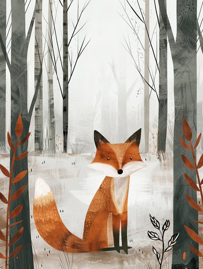 Fox with Bushy Tail Amid Dappled Sunlight in Pine Forest Stock ...