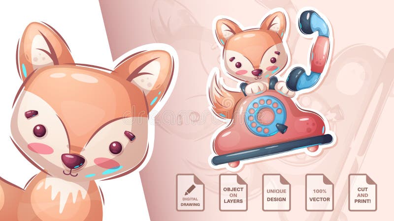 Fox Call Phone - Cute Sticker Stock Vector - Illustration of animal ...
