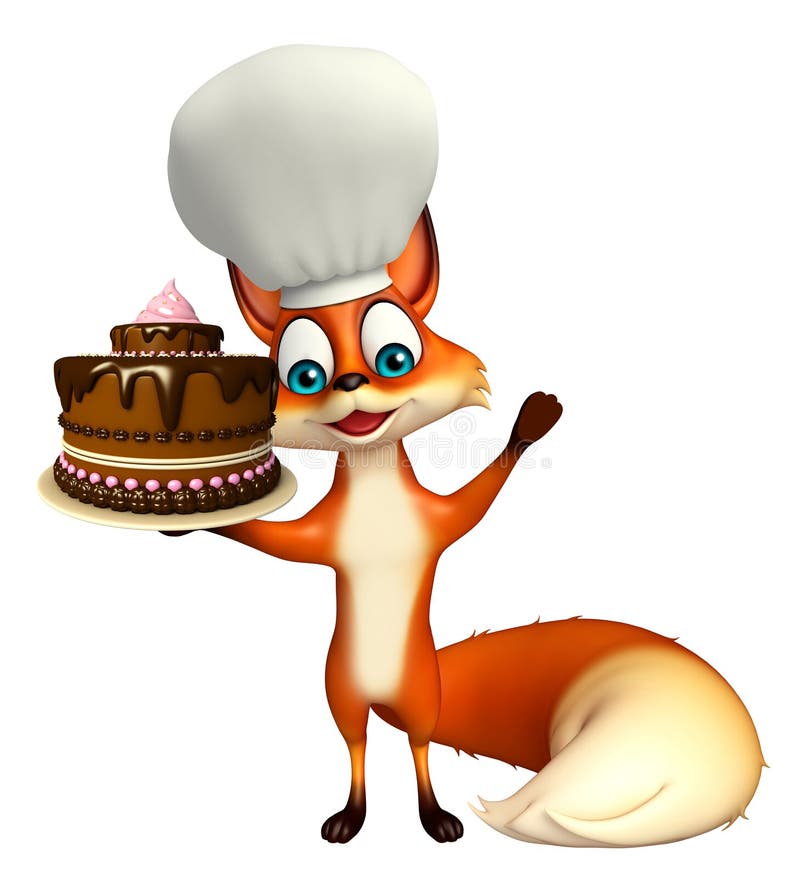 Fox Cartoon Character with Chef Hat with Cake Stock Illustration ...