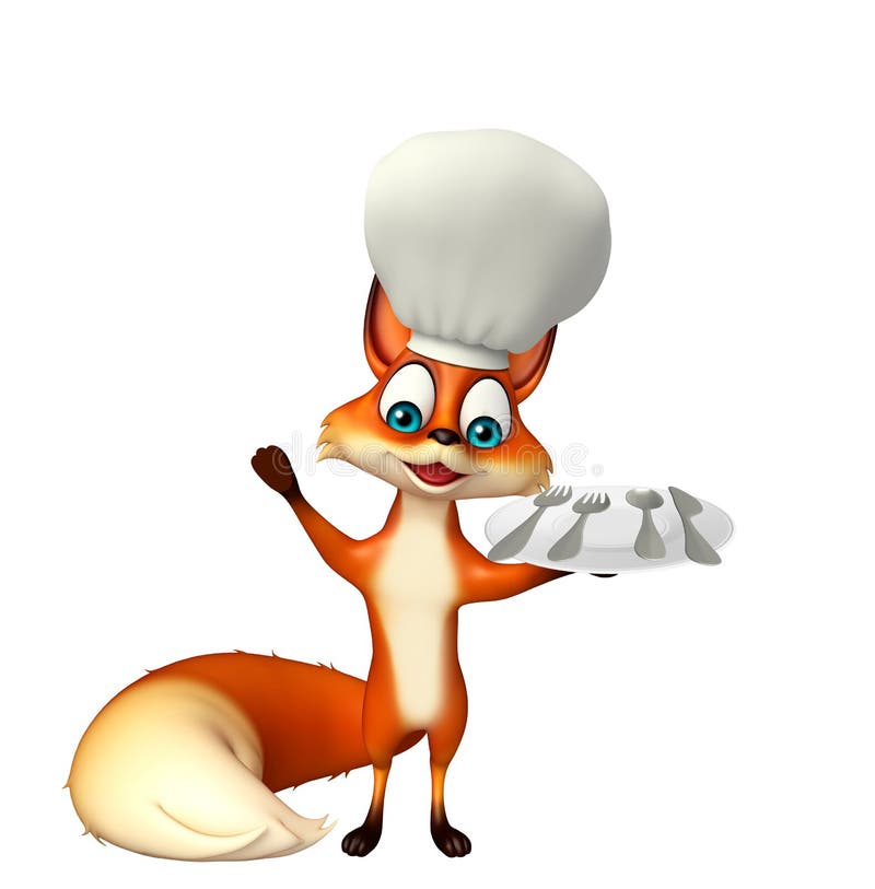 Fox Cartoon Character with Chef Hat and Dinner Plate Stock Illustration ...